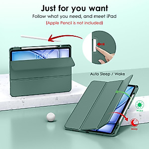 DTTO for iPad Air 13 Inch Case M3/M2 2025/2024, iPad Pro 12.9 Inch Case (6th/ 5th/ 4th/ 3rd Gen), Smart Slim Trifold Stand Soft Cover with Pencil Holder for iPad Air 13", Midnight Green
