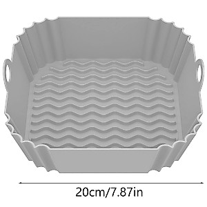 Square Air Fryer Silicone Liners 8 inch for 4 to 8 QT, 2Pcs Reusable Air Fryer Basket Pot Replacement Of Parchment Paper Liners Air Fryer Accessories Liners for Air Fryer Oven Microwave(Gray+Black)