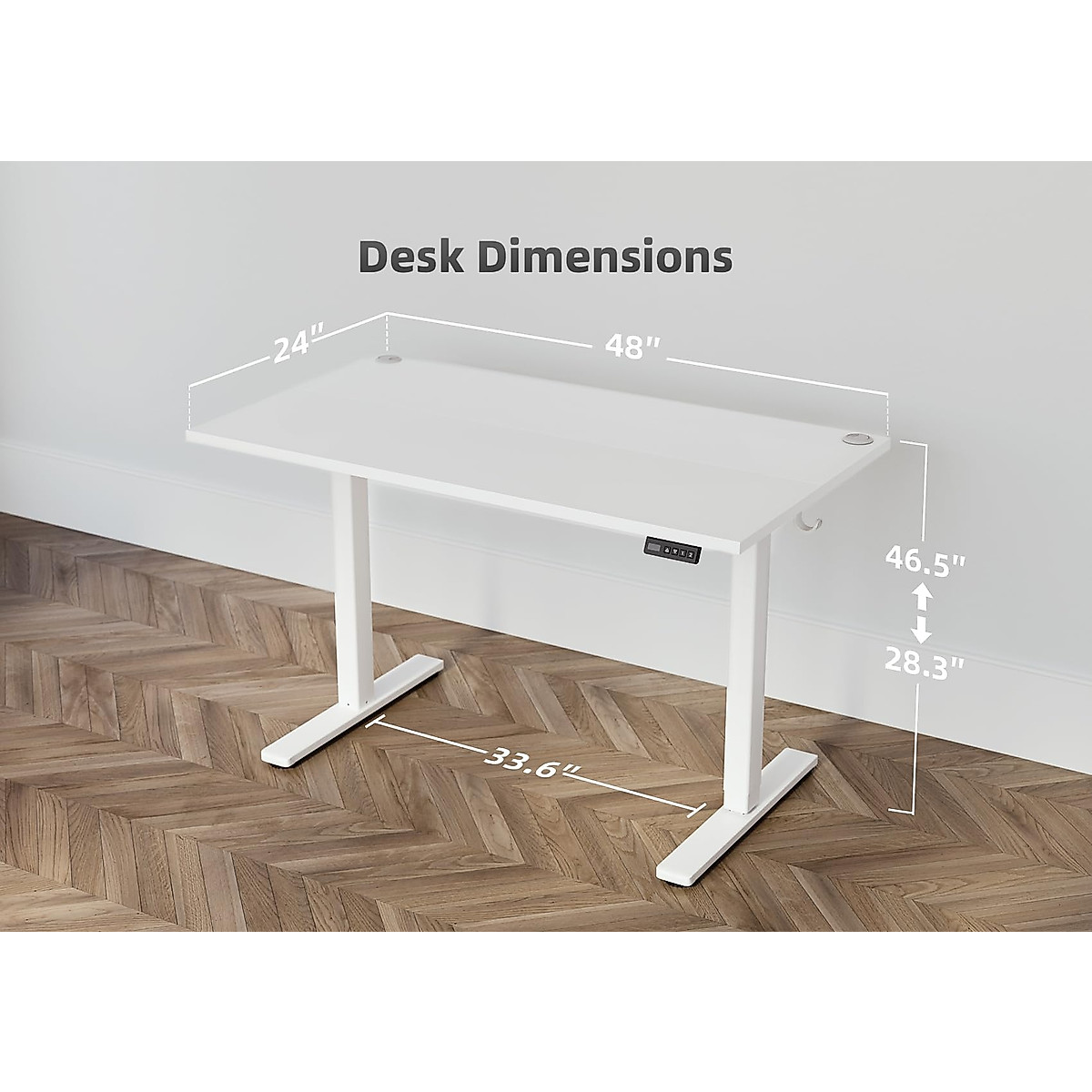 Seang Electric Standing Desk with Adjustable Height, 48x24 Inch Stand Up Desk, Sit Stand Desk with Splice Board for Home Office Computer Workstation, White Frame/White Top