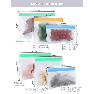 Reusable Food Storage Bags - Axbima 12 PACK PEVA Reusable Freezer Bags for Sandwich - Stand-up Reusable Snack Zip lock bags for Home/Travel Meat Fruit Vegetables Cereal Nuts (Multicolored)