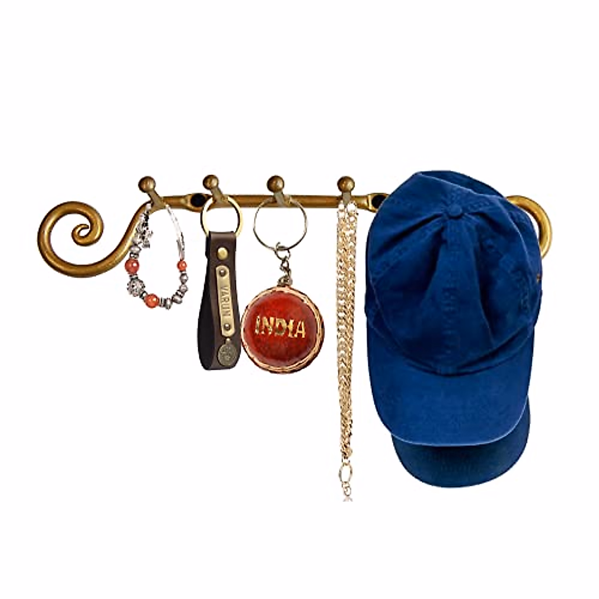 BOSKY Key Holder Wall Mounted Decorative Wrought Iron Handmade Farmhouse Key Hooks Hallway Hanger for Front Door, Keys, Leashes, Entryway ~ Rustic Gold