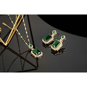 LYLYMIMI Emerald Jewelry for Women Green Stone Necklace Earrings Set Cute Necklaces with Crystal Dangle Earrings