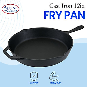 Alpine Cuisine Pre-seasoned Cast Iron Frypan 10-Inch - Black Cast Iron Frypan - Durable, Heavy Duty Cooking Pans - Multipurpose Use Kitchen Pans
