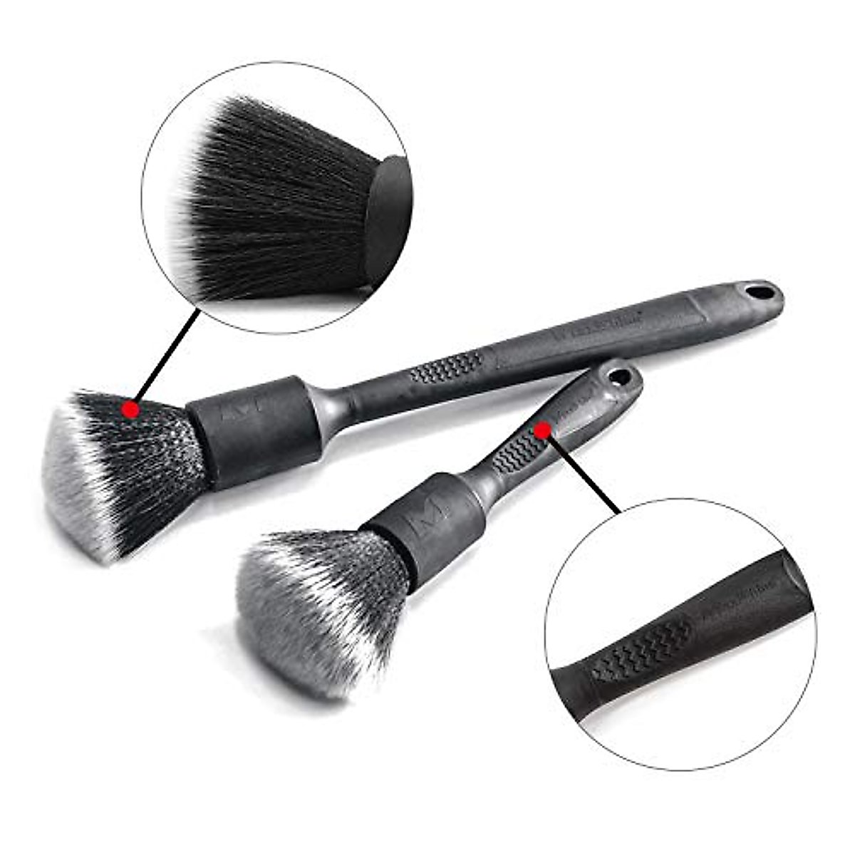 Maxshine Ever So Soft (ESS) Detailing Brush Set (Long, Short) – Excellent Elastic Memory, Bend Recovery, Quality Rubber Handle, Gently Removing Dirt & Dust, No Scratches