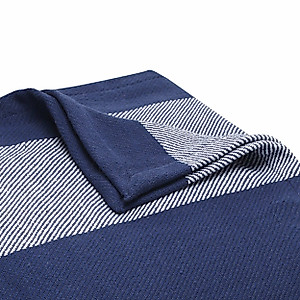 Eddie Bauer - King Blanket, Lightweight Cotton Bedding, Home Decor for All Seasons (Boylston Navy Stripe, King)