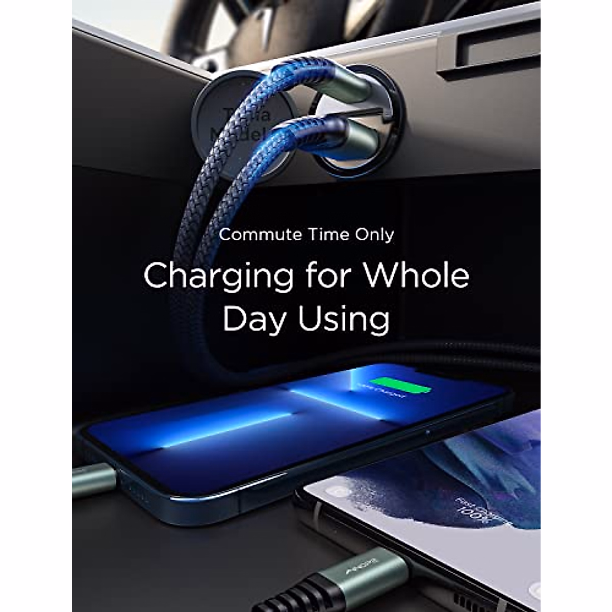 72W Fast Car Charger [PD36W & QC36W], AINOPE USB C Car Charger Fast Charging with 3.3ft Nylon Braided Type C Cable, Mini Cigarette Lighter USB Charger PD & QC3.0 for Samsung S23 S22, Piexl 7 Pro, iPad