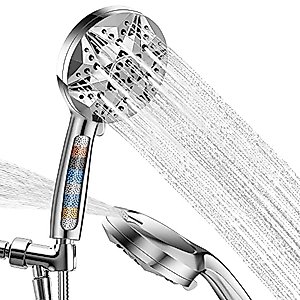 POPIOIBR High Pressure 10-mode Handheld Shower Head- Extra Long 80" SS Hose 5.04" Portable Detachable Shower Head with Hard Water Filter for Bathroom Outdoor, Anti-clog & Powerful to Clean Tile & Pets