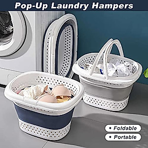 HLWDFLZ 2 Pack Collapsible Laundry Hamper - 30L (7.9 Gallon) Plastic Collapsible Pop Up Laundry Hamper with Reinforced Handle, Portable Laundry Bucket Wash for College Dorm, Home, Blue