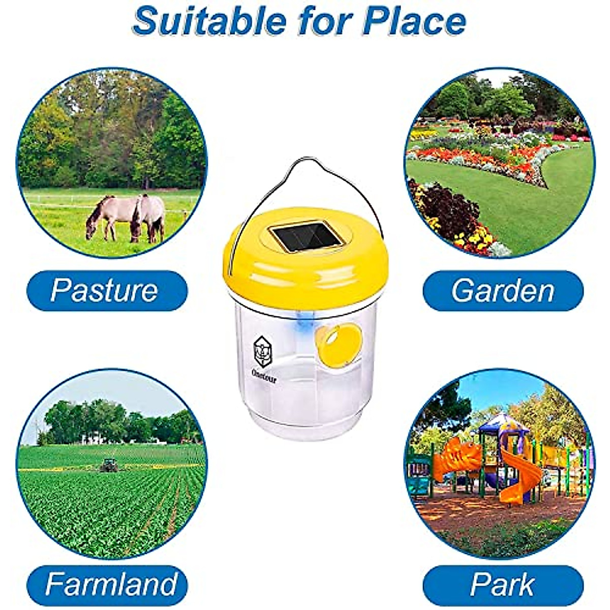 Petoor Wasp Trap Outdoor - Solar Powered Killer Effective Hornet for Wasps, Hornets, Insects, Yellow Jacket Fruit Fly Pack of 2, 2022 yellow