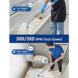 Electric Spin Scrubber, Sweepulire Cordless Cleaning Brush with 2 Speeds , Adjustable Extension Arm, 4 Replaceable Brush Heads, Power Shower Scrubber Cleaning Brushes for Bathroom, Tub, Tile, Floor