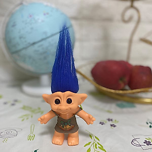 Good Luck Troll Doll 7"(Include Hairs) Tall Toy Action Figure Troll for School Project、Arts Crafts、Party Favors (13-Blue)