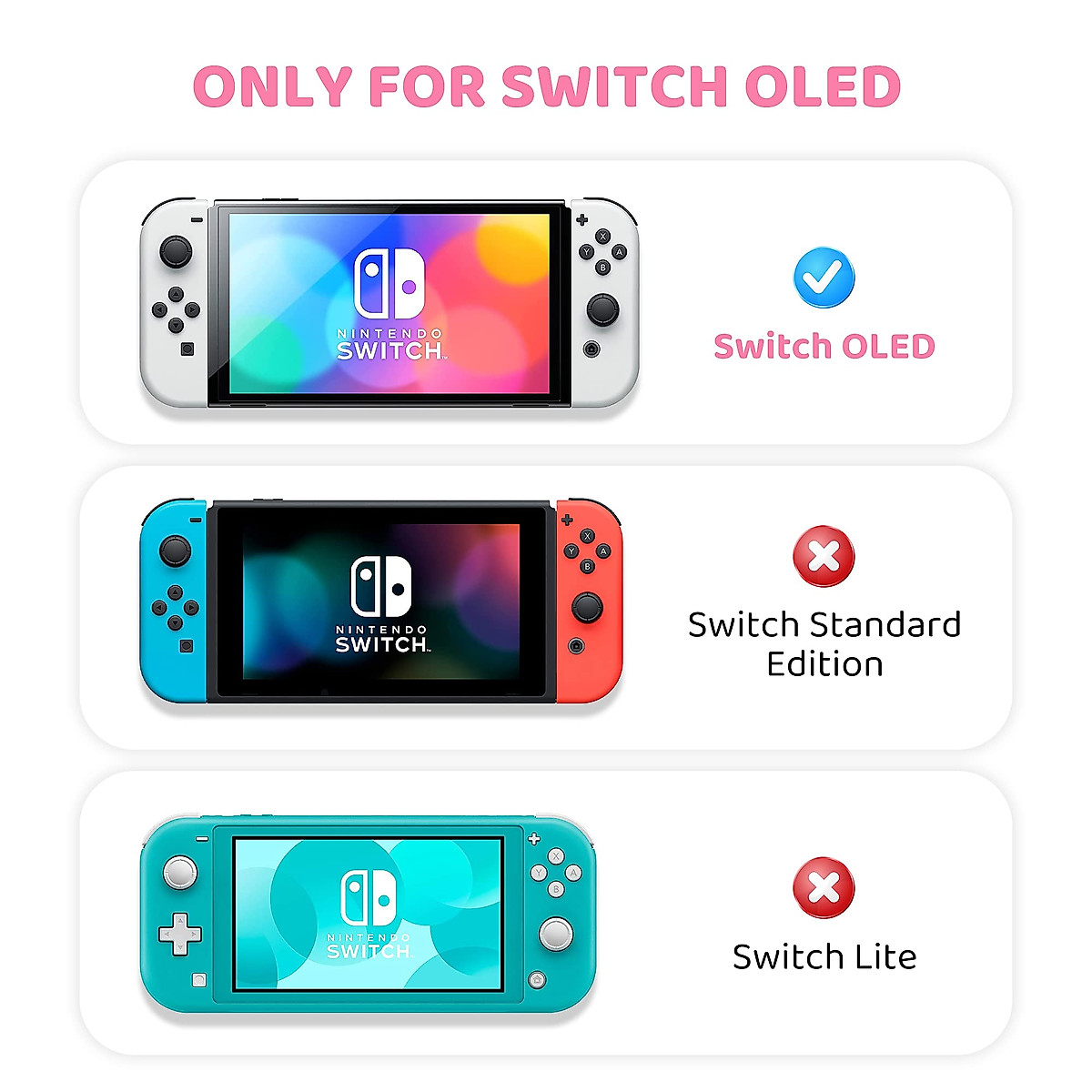 GLDRAM Dockable Protective Case for Nintendo Switch OLED, Cute Anime Rabbit Case Cover Compatible with Switch OLED Console and Joy Con, Hard PC Pink Skin Accessories with Thumb Caps & Screen Protector