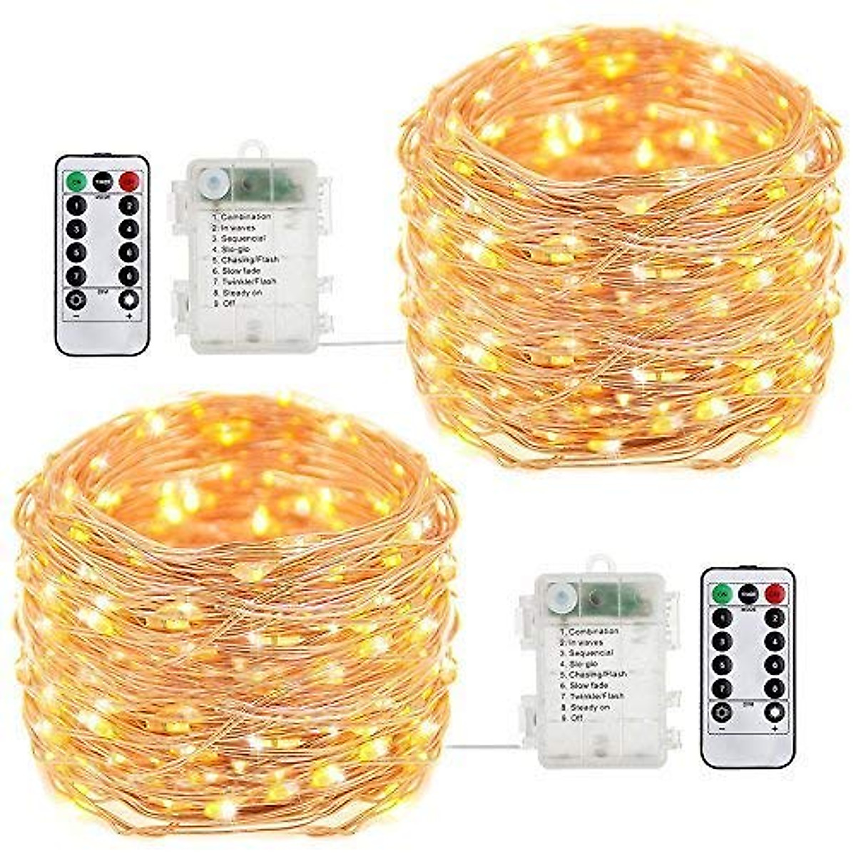 buways Fairy Lights,2-Pack Battery Operated Waterproof Warm White 50 LED Fairy String Lights,16.4ft Copper Wire Light with Remote Control for Christmas Parties,Garden and Home Decoration