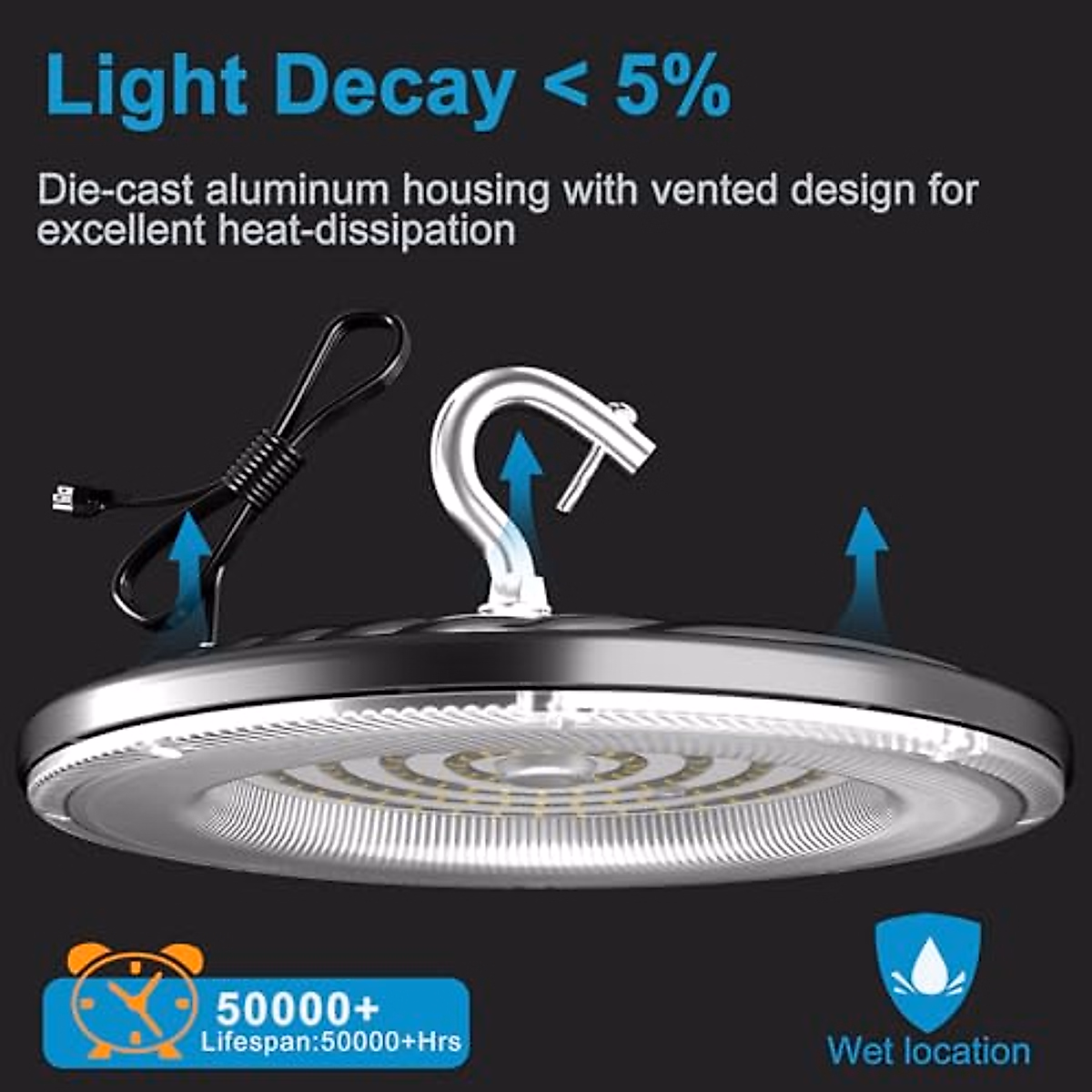 Lightdot 16Pack 240W LED High Bay Shop Light 5000K 36000LM (Eqv. to 1000W HPS/MH) ETL Listed LED High Bay Light, AC100-277V UFO LED Lights with US Plug - 5Yrs Warranty