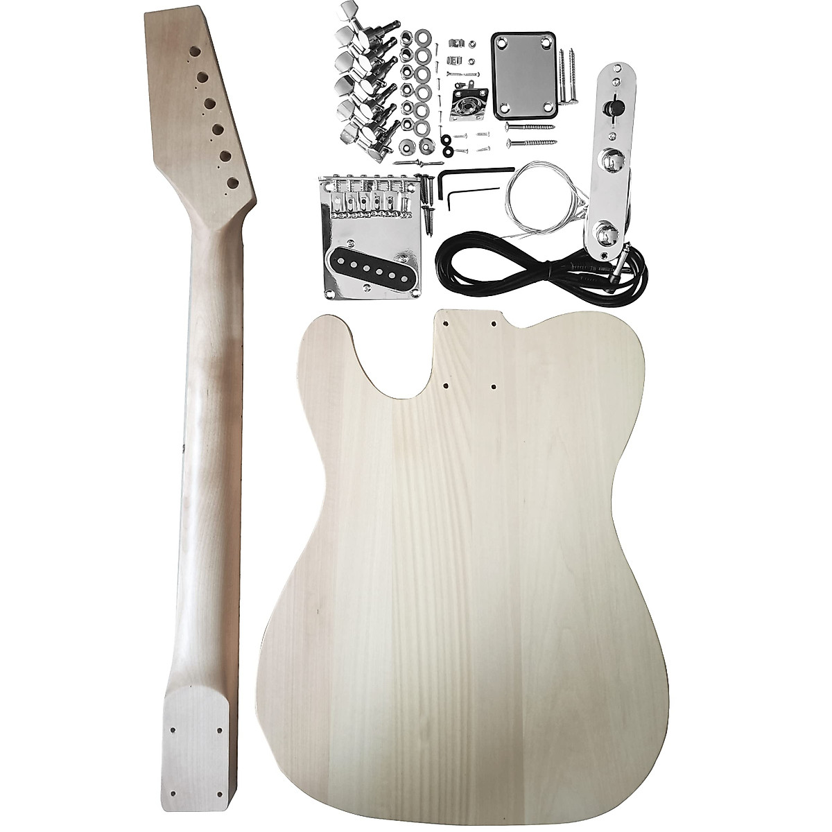 HENGYEE DIY Electric Guitar Kits Tele Style Beginner Kits 6 String Right Handed with Basswood Body Hard Maple Neck Maple Fretboard Chrome Hardware Build Your Own Guitar