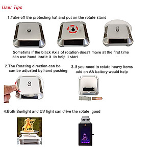FUNGDO Solar Turntable 360° Rotating Stand Display Plate for better curing UV resin printed jewelry or small items model from LCD/SLA/DLP 3D Printer Solar or AA Battery power (Not Included) (Silver)