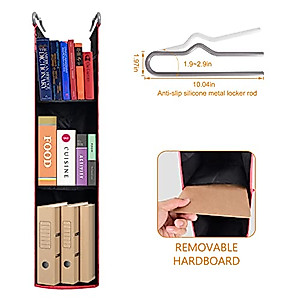 Libeder 3 Shelf Hanging Locker Organizer for School, Work, Gym, Closet, Adjustable Hanging Locker Accessories Shelves for Girls Boys, Hangs from Shelf, Hooks or Rod to Create Storage Space(Black-Red)