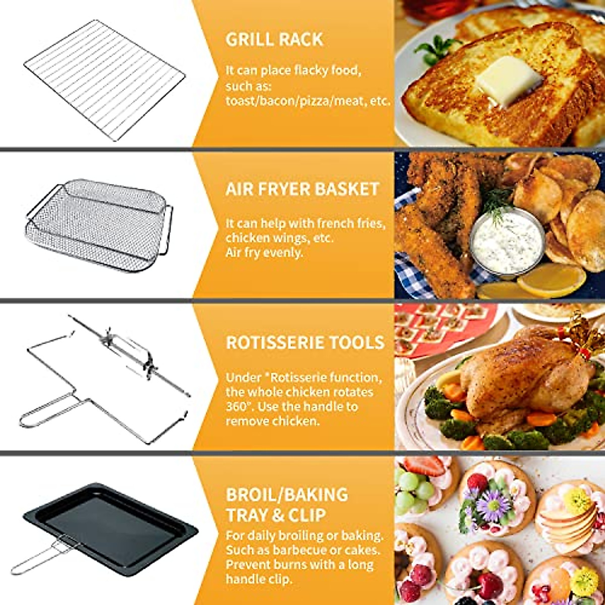 Air Fryer Toaster Oven, Feekaa Black and Gold Toaster, 4 Slice, 21QT 1700W Convection Countertop, 7-in-1 Combo, 7 Accessories, Healthy Cooking User Friendly