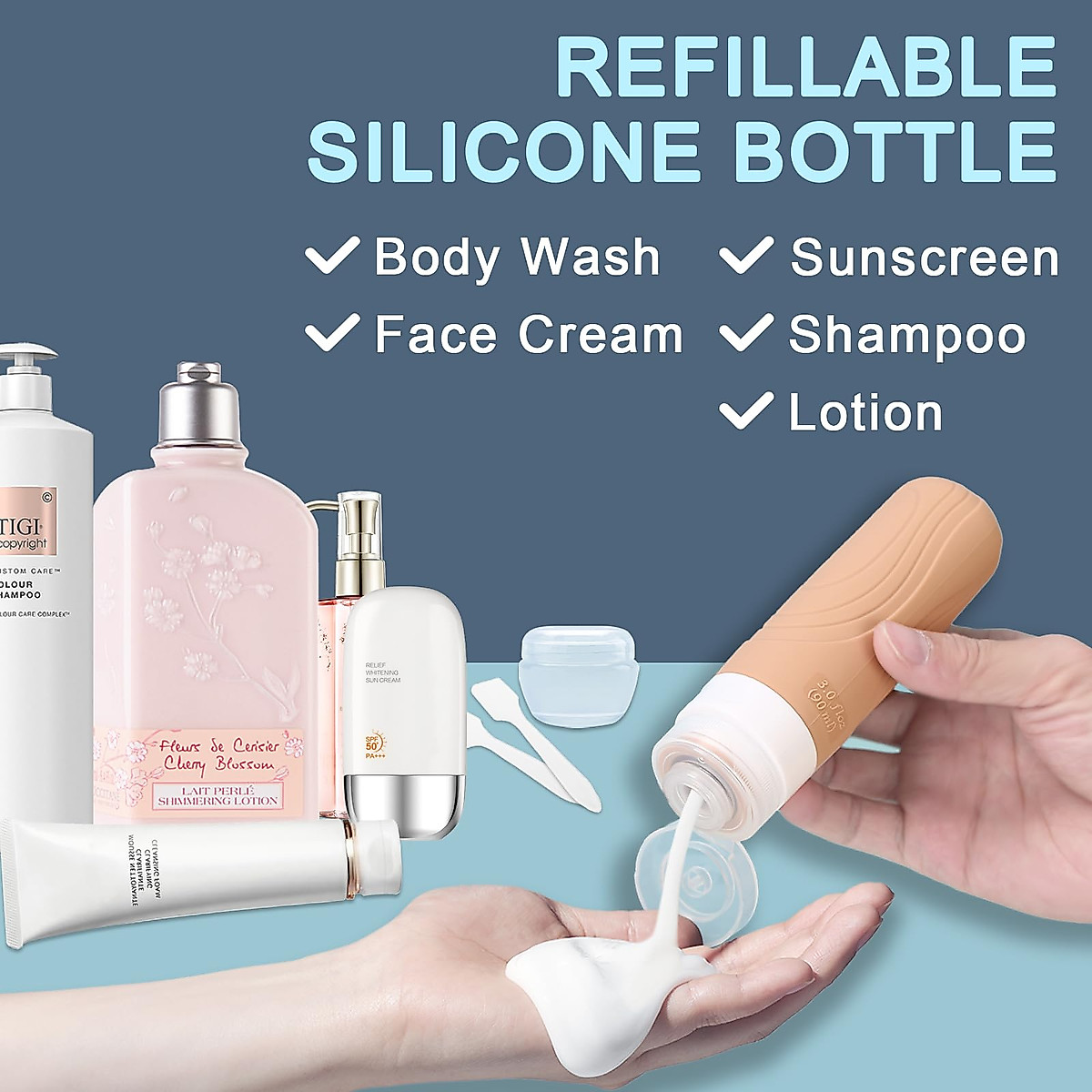 SupMaka Travel Containers for Toiletries, 17 Pcs - Silicone Travel Size Bottles Set, 3oz Leak Proof Shampoo and Conditioner Bottles, TSA Approved Travel Essentials for Lotion Body Wash