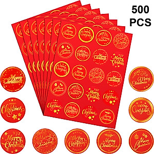 500 Pieces Merry Christmas Stickers Christmas Round Label Stickers Gold Foil Christmas Envelope Stickers for Cards Gift Envelopes Boxes Bag Sealing Decorations