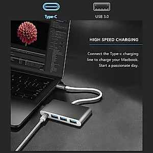 USB C hub HDMI Adapter, 4 in 1 Type C hub, 100W Power Supply, USB3.0 * 3+Type-C Interface, Suitable for MacBook Air, MacBook Pro, XPS, etc.