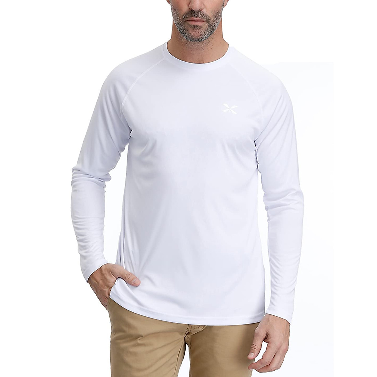 Men's Crewneck Training Workout T-Shirt Long Sleeve Activewear Top (White,XXL)