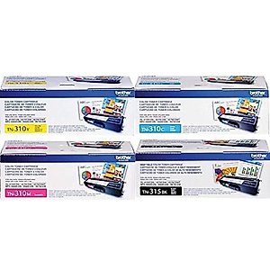 Brother Genuine TN315BK, TN310C, TN310M, TN310Y High Yield Color Laser Black and Standard Yield Cyan, Magenta and Yellow Toner Cartridge Set