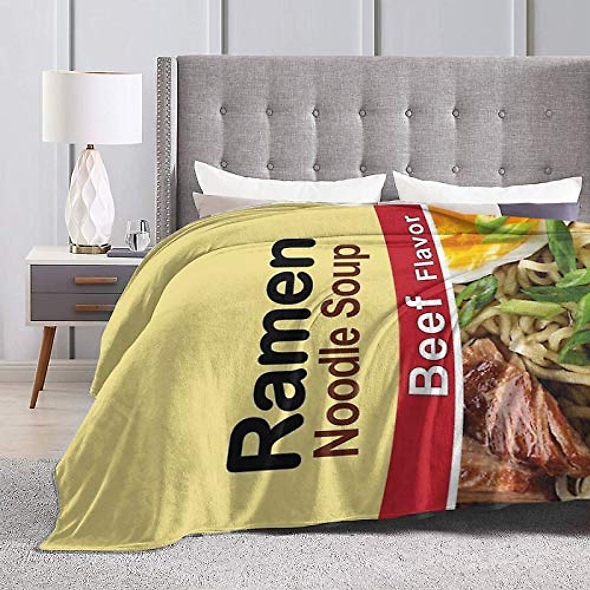 Jikokuten Ramen Noodle Soup Beef Flavor New Super Soft Flannel Blanket Lightweight and Comfortable Luxury Blanket Warm Bed Sofa Office Camping (Large (80 in x 60 in))
