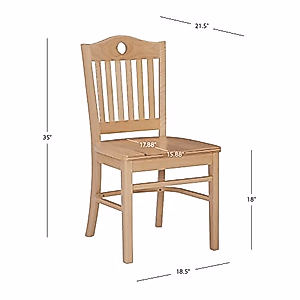 Linon Slat Back Natural Wood Finish Made in America Set of 2 Brock Dining Chair