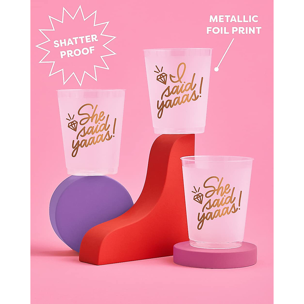 xo, Fetti Bachelorette Party Decorations She Said Yaaas! Reusable Cups - 16 Frost Flex Cups | Gold Bridal Shower Gift, Bridesmaid Favors, I Said Yaas