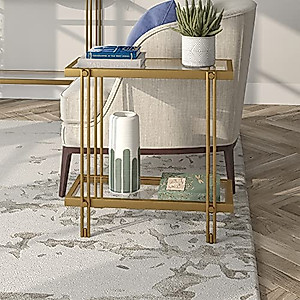 Henn&Hart 24" Wide Rectangular Side Table in Brass, Table for Living Room, Bedroom