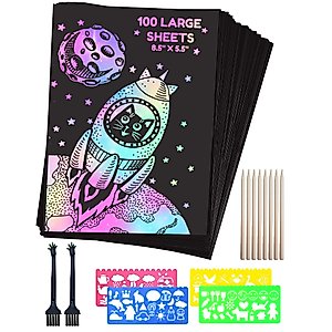 CHALKY CROWN Scratch Art, Scratch Paper - Black Scratch Art Paper, Rainbow Scratch Paper Art Set - Black Scratch Paper, Art Paper, Rainbow Paper - Art Paper, Scratch Pad