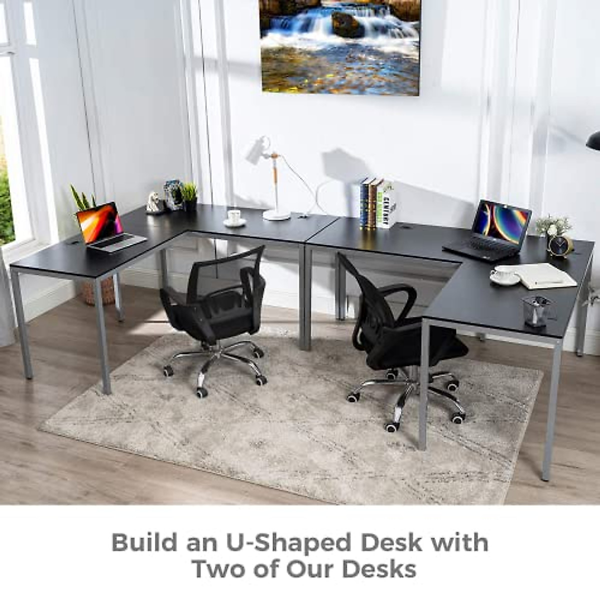GOOD & GRACIOUS L-Shaped Gaming Desk, 60x55 Inch L Shape Desk, Corner Desk for Home Office, Modern Home Office Study Writing Workstation L Table, Easy Assembly, Black&Gray