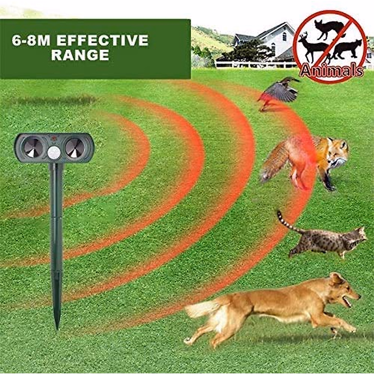kaforto Ultrasonic Solar Animal Repeller, Ultrasonic Pest Repeller with Motion Sensor, Outdoor Squirrel Snake Raccoon Deer Mouse Repellent for Yard & Farm & Garden & Lawn (14.7inch-009)