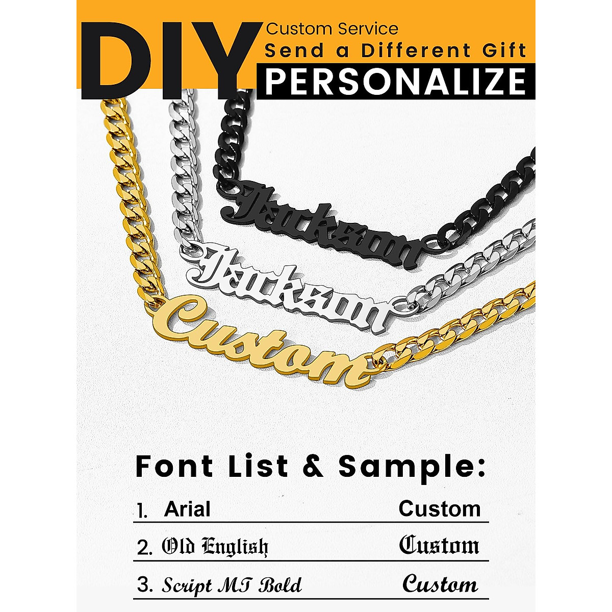 Custom Name Necklace for Men, Gold Nameplated Personalized Initial Name Choker Necklace with Curb Chain Personalized Jewelry Gift for Women