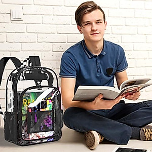 KLFVB Clear Backpack Heavy Duty, See Through Transparent Bookbag - Black One Size