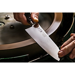 Yasuda Hamono M100 Damascus Santoku Knife, Minamotetsu, Silver Color, 7.1 inches (180 mm)