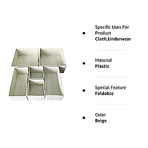 Sodynee Foldable Cloth Storage Box Closet Dresser Drawer Organizer Cube Basket Bins Containers Divider with Drawers for Underwear, Bras, Socks, Ties, Scarves, 6 Pack, Beige
