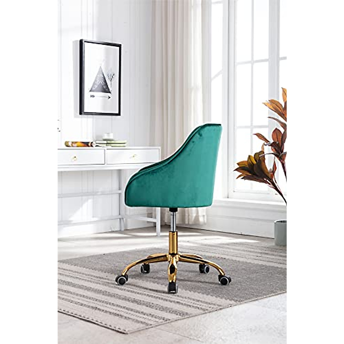 KUIKUI Velvet Desk Chair, Modern Office Chair, Wheels Swivel Height Adjustable Swivel Task Chair for Home Office,Green