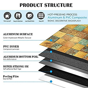 HomeyMosaic Peel and Stick Backsplash Tile Stick on Kitchen Fireplace Bathroom Plaid in Rust Retro Copper,5-Sheet