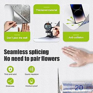 Yun-aeon Textured Peel and Stick Thick Wallpaper White Foam Cotton Wallpaper - 17.3"×118"（14.2sq ft） Self-Adhesive Waterproof Vinyl Removable Wall Paper for Wall Decor Bedroom