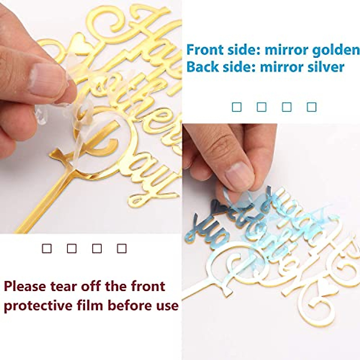 Happy Mothers Day Cake Topper, 10PCS Acrylic Glitter Mother's Day Cupcake Topper Decoration Picks for Birthday Mother's Day Cake Party Supplies (Gold -2)