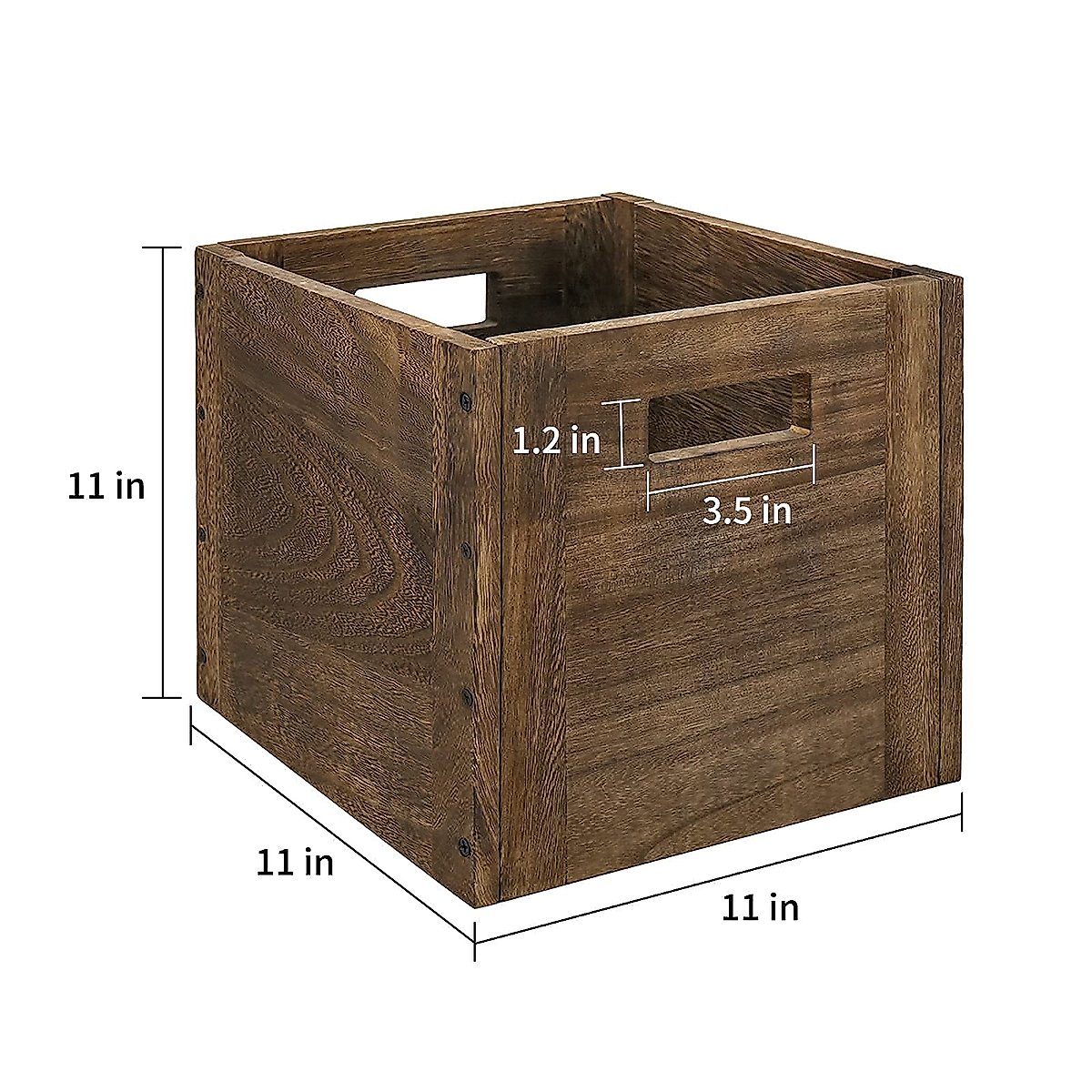 NC Luneodoki Wooden Decorative Storage Cube Boxes with Handles, 11” x Large Baskets For Shelves, Stackable Containers Organizing Bins Toy, Clothes, Books, Office, Rustic Brown