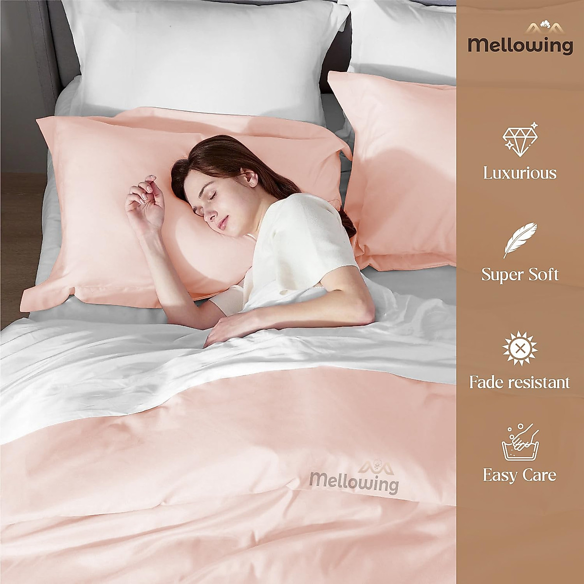 Mellowing 800 Thread Count King/Cal King (94x104) Duvet Cover - Premium Duvet Cover Soft & Breathable - 3 pcs All Season Comforter Cover with Zipper Closure & Corner Ties (Blush)