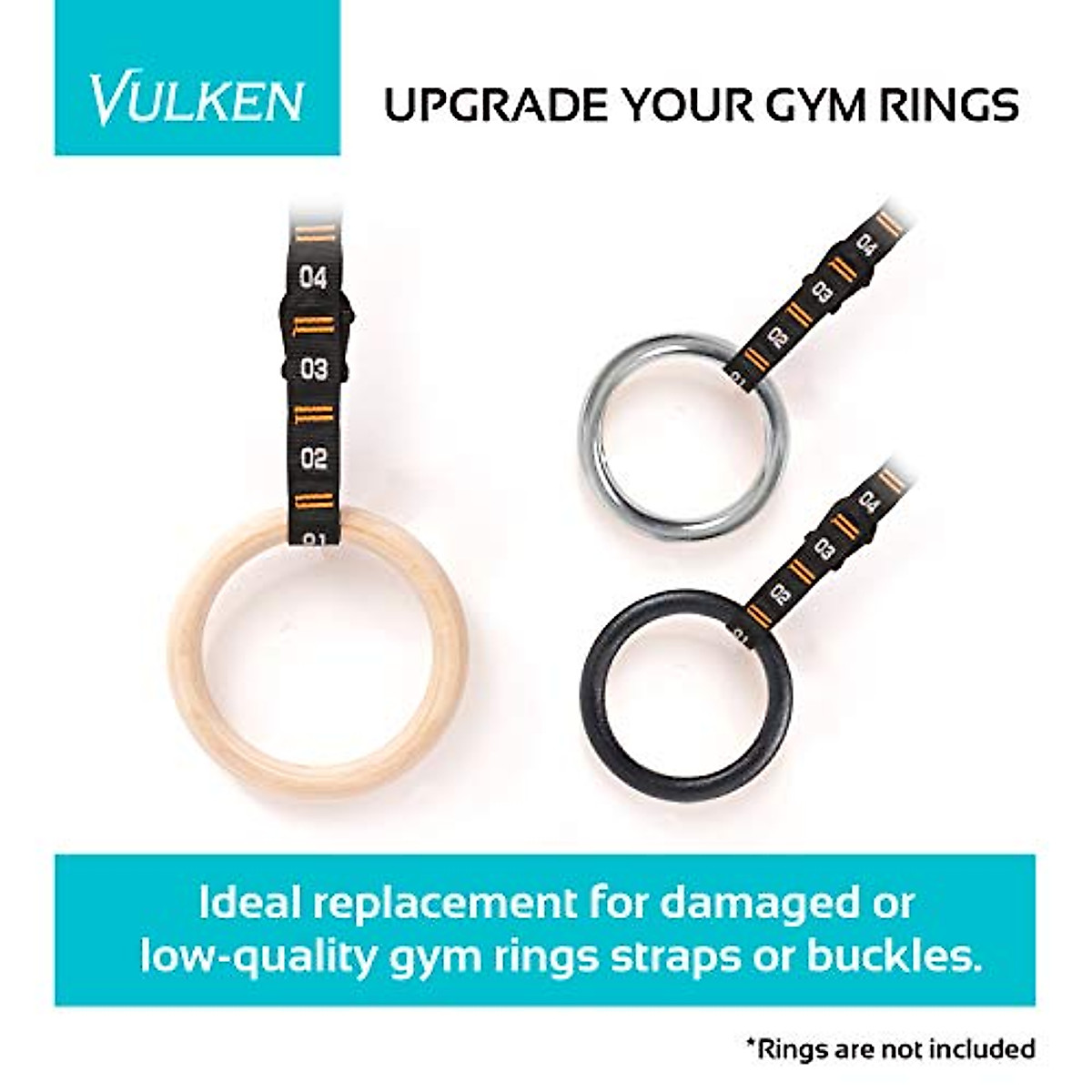 Vulken Adjustable Numbered Straps for Gymnastic Rings Carabiners Quick Hook System Easy to Set Up One Pair Strap Only
