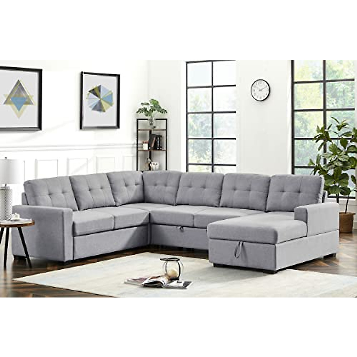 FANYE U-Shaped Sleeper Sectional Sofa with Left Storage Chaise Lounge and Pull Out Sleep Couch Bed, Modern Corner Sofa & Couch Convertible Oversized Sleeper & Sofabed for Home Apartment Living Room
