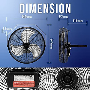Tornado - 20 Inch High Velocity Industrial Wall Fan - 4750 CFM - 3 Speed - 6 FT Cord - Industrial, Commercial, Residential Use - UL Safety Listed