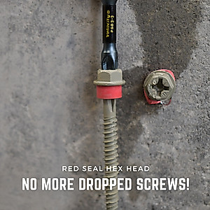 Velocity 2 1/4 Concrete Screws Set with RedSeal Moisture Barrier (Hex Head, 1/4”) – 12 Pcs High-Performance Masonry Screws, Stick Tight Technology, 1 PSD ACR Drive Bit and 1 Carbide Concrete Drill Bit