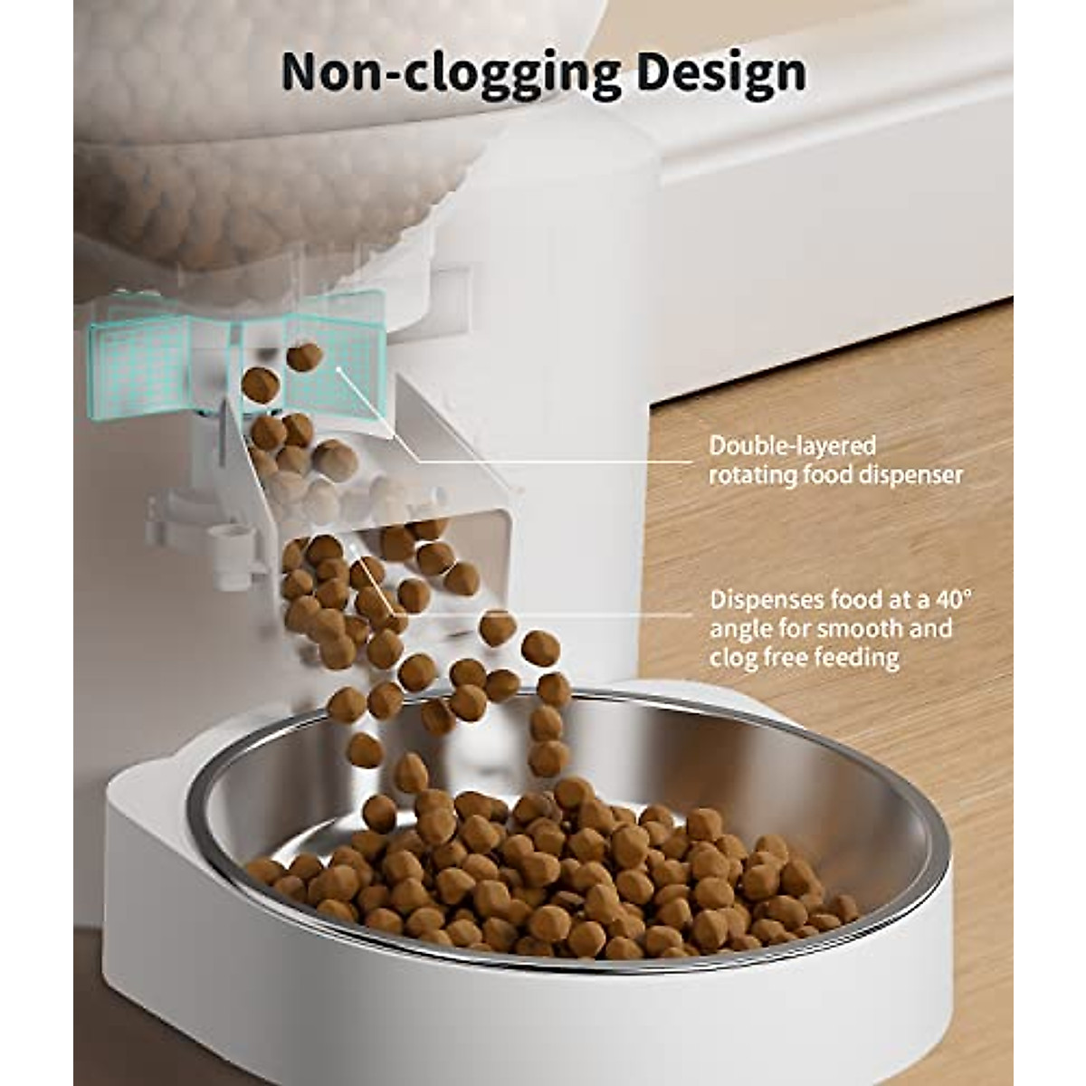 WUIPET Automatic Cat Feeders, Anti-Clogging Design Pet Dry Food Dispenser with Voice Recorder, Timed Cat Feeder with Desiccant Bag, Programmable Timer Pet Feeder - Up to 20 Portions 6 Meals Per Day