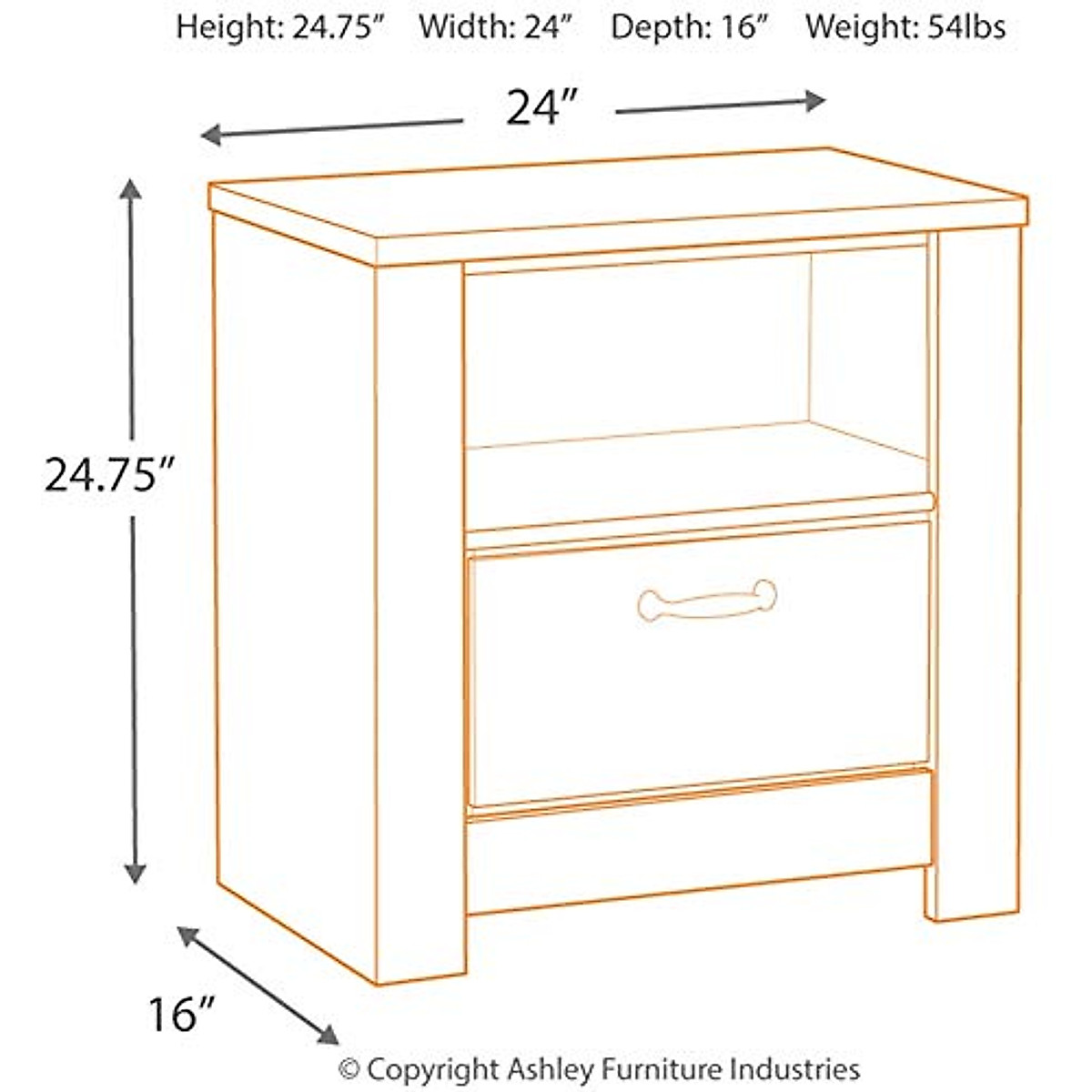 Signature Design by Ashley Bellaby Farmhouse 1 Drawer Nightstand with 1 Storage Cubby & Slim-Profile USB Charging Station, Whitewash, 15.91 in x 23.78 in x 24.61 in